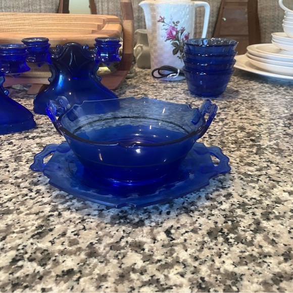 Dining | Vintage Royal Blue Glass Bowl And Saucer Set | Poshmark